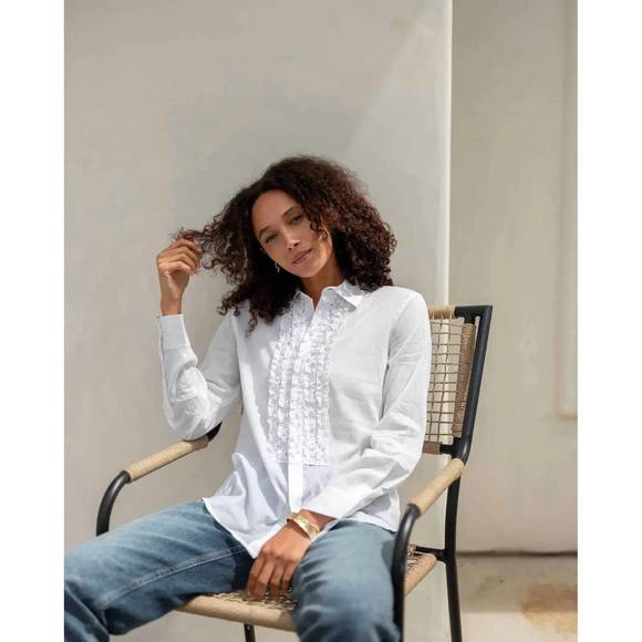 Mersea | Tops | New Mersea Tuxedo Ruffle Shirt In White | Poshmark